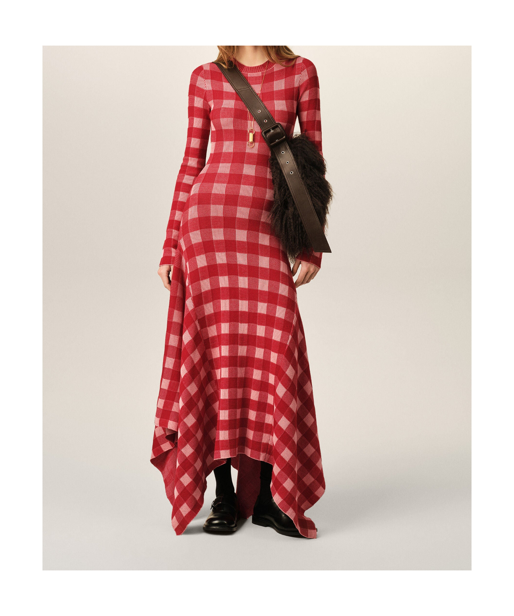 AMI Ami Paris Maxi Checkered Godet Dress